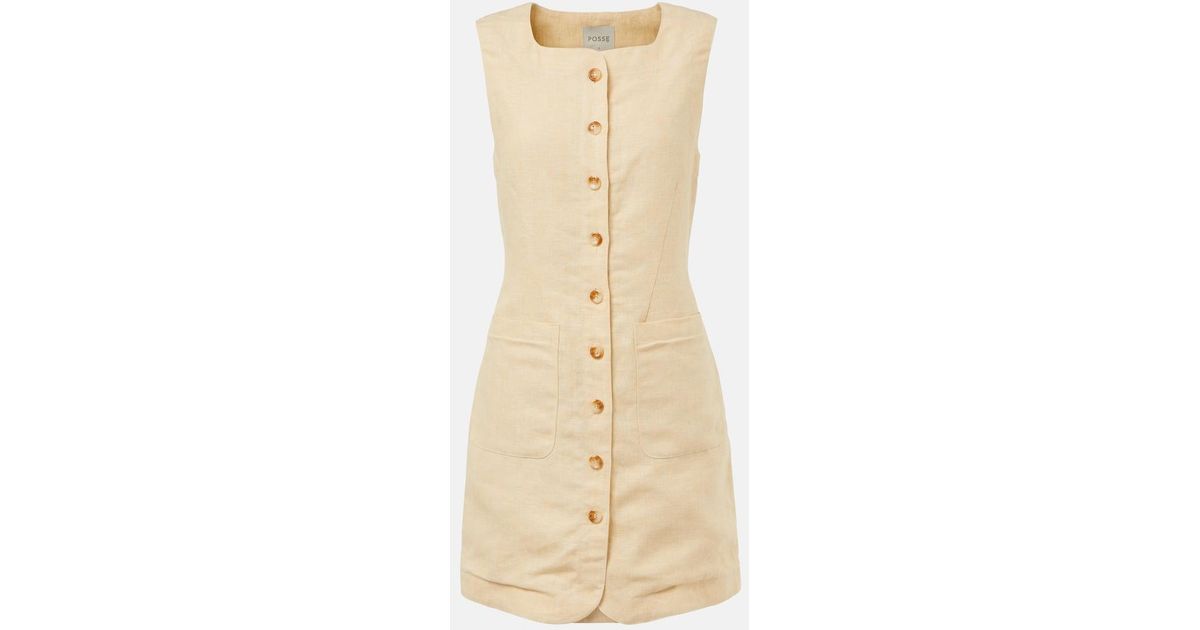 Posse Emma Linen Minidress in Natural | Lyst