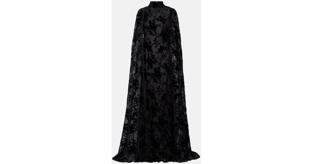 Rodarte Caped Floral Velvet Devore Gown in Black | Lyst UK