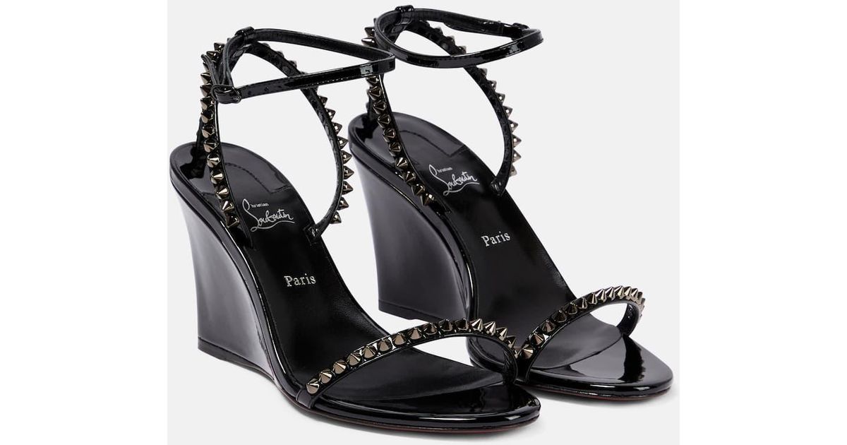 Christian Louboutin So Me 85 Leather Wedge Sandals in Black | Lyst UK