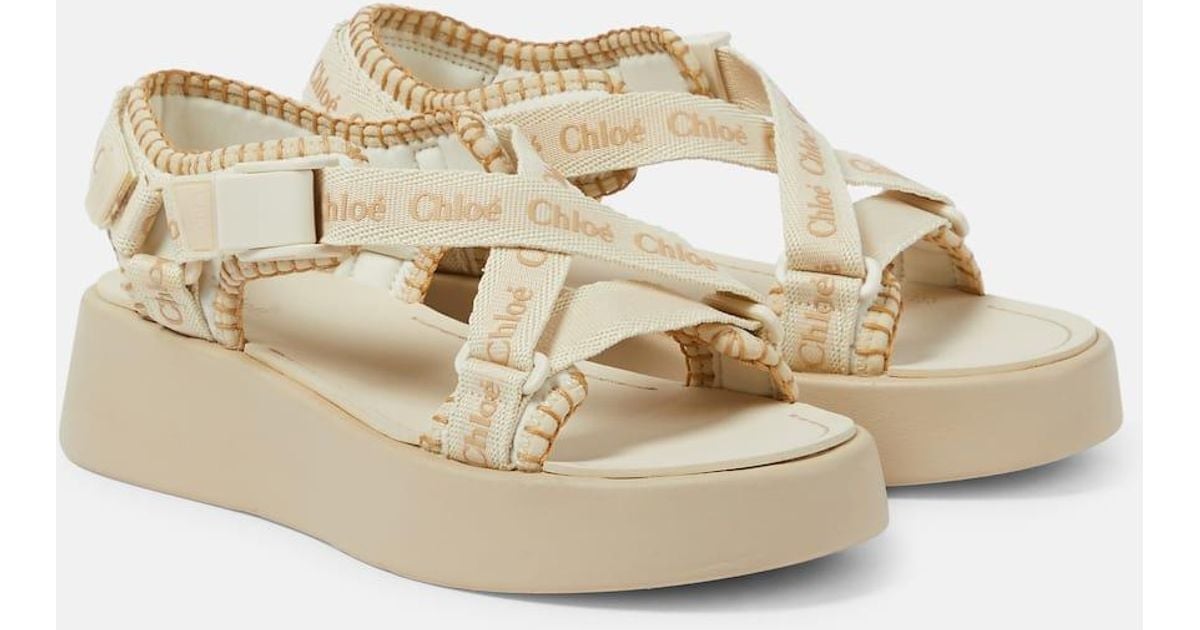 Chloé Mila Logo Platform Sandals in Natural | Lyst UK