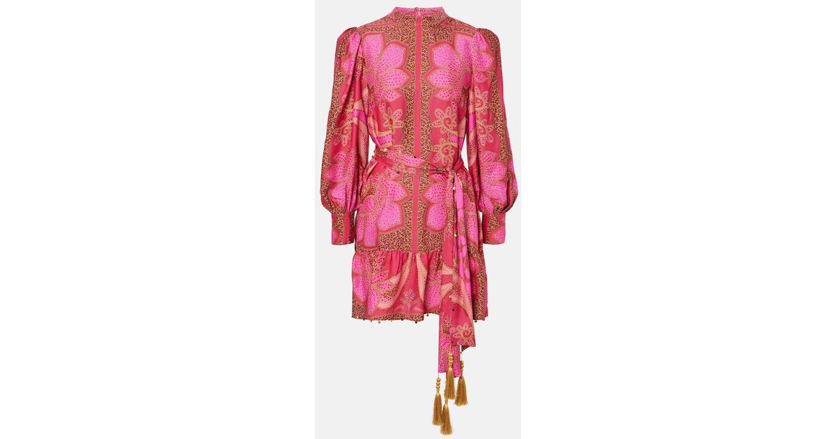 FARM Rio Floral Glam Scarf Satin Minidress in Red | Lyst