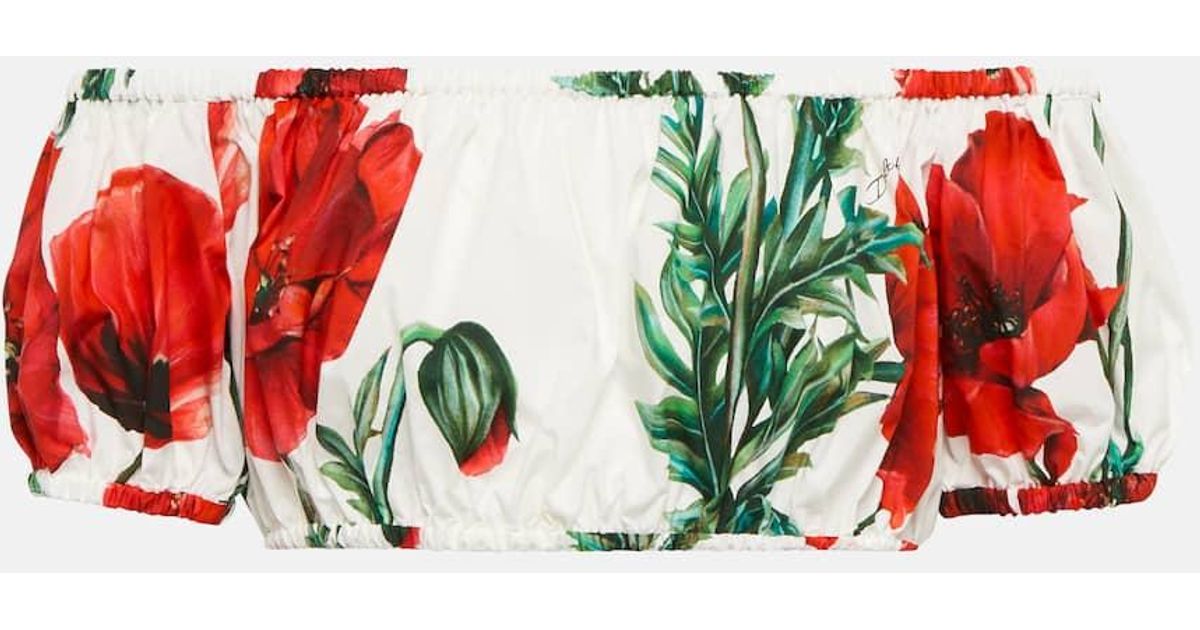 Dolce & Gabbana Poppy-print Poplin Top in Red | Lyst UK