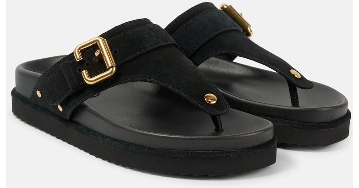 Chloé Nil Suede Thong Sandals in Black | Lyst