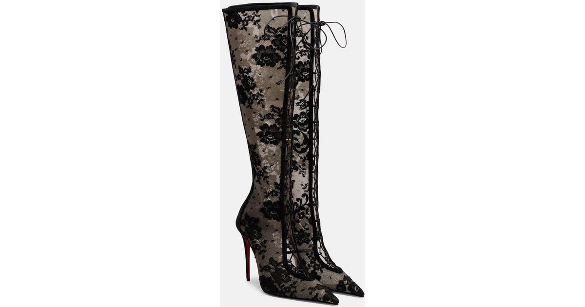 Christian Louboutin Km 100 Lace-Trimmed Leather Knee-High Boots in ...