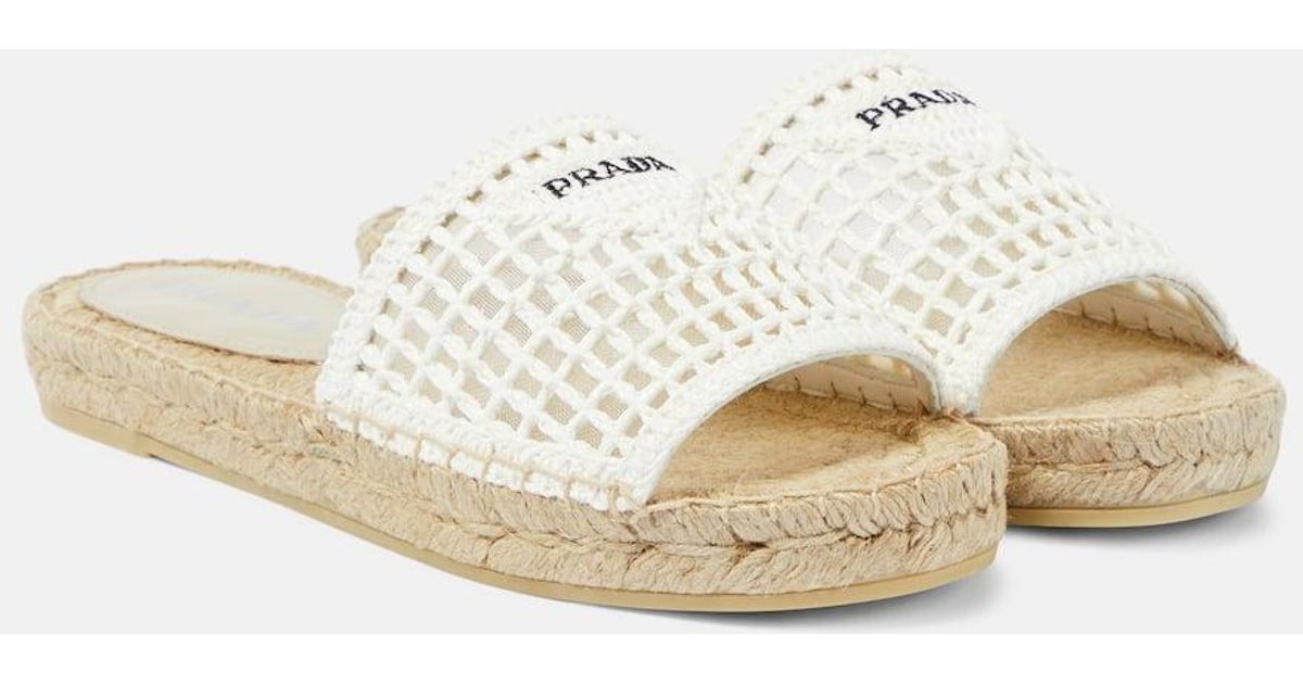 Prada Logo Crochet Espadrilles in Natural | Lyst