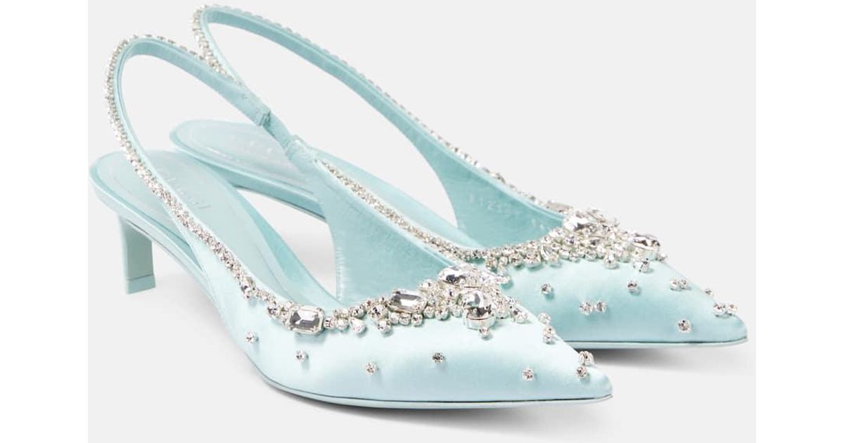 Gucci Crystal-Embellished Satin Slingback Pumps in Blue | Lyst