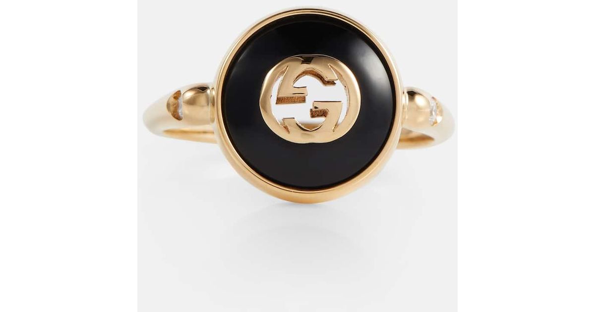 Gucci Interlocking G 18Kt Ring With Onyx And Diamonds in Black | Lyst