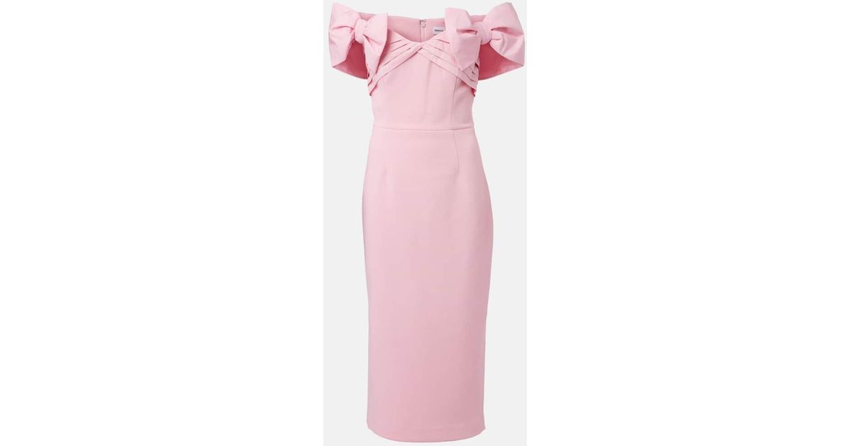 Rebecca Vallance Isabella Bow-Detail Crepe Midi Dress in Pink | Lyst
