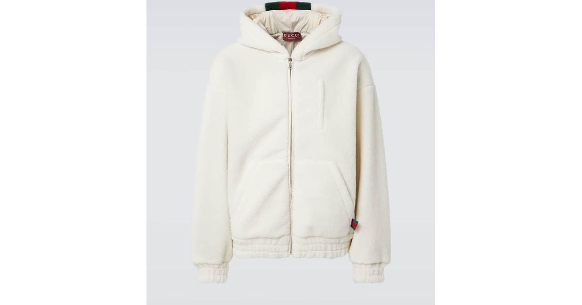 Gucci Web Stripe Wool-Blend Fleece Hoodie in White for Men | Lyst
