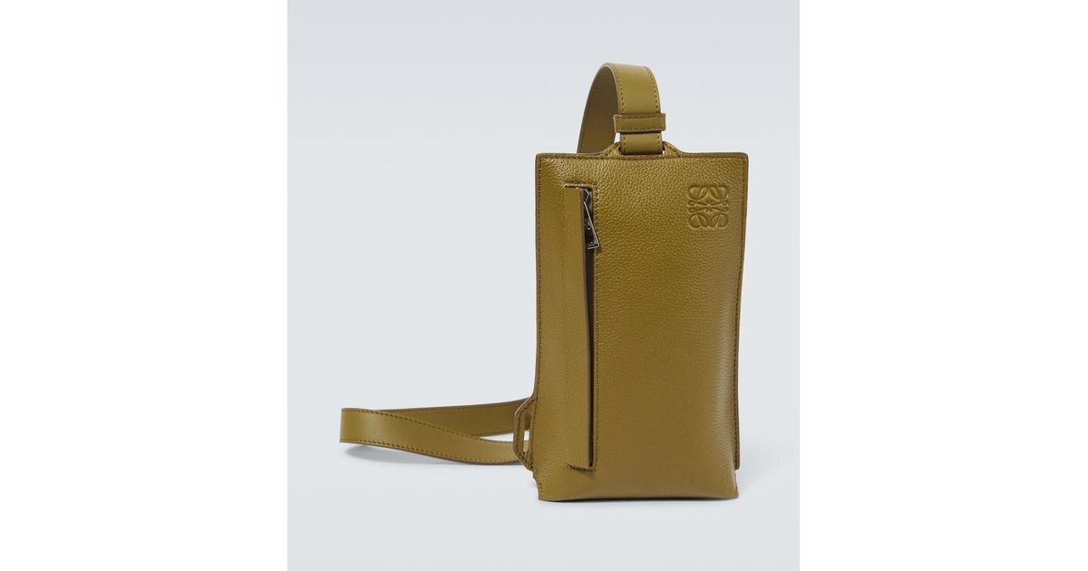 Loewe Vertical T Pocket Leather Crossbody Bag in Green for Men | Lyst