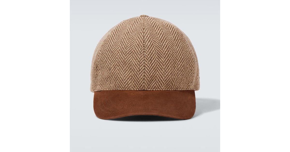 Ralph Lauren Herringbone Wool Baseball Cap in Brown for Men | Lyst