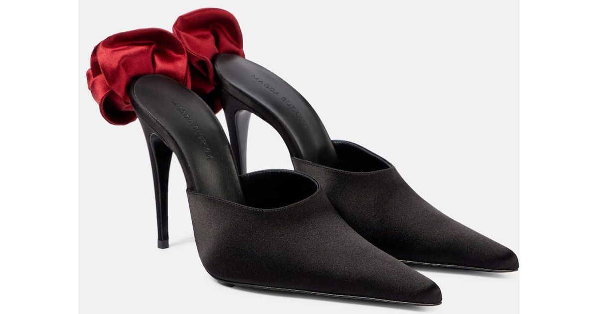 Magda Butrym Floral-Applique Satin Mules in Red | Lyst
