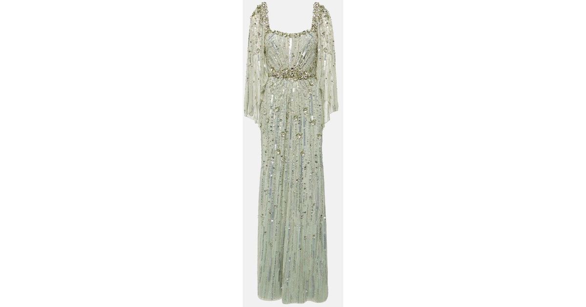 Jenny Packham Bright Star Embellished Tulle Gown in Green | Lyst