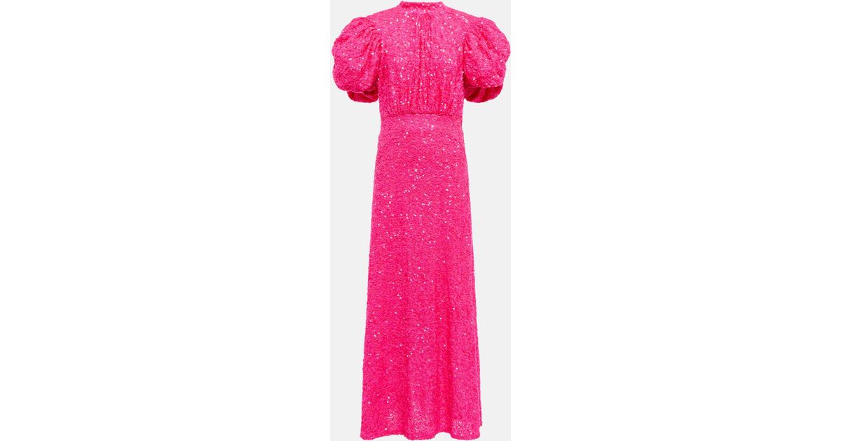 ROTATE BIRGER CHRISTENSEN Sequined Puff-sleeve Maxi Dress in Pink | Lyst