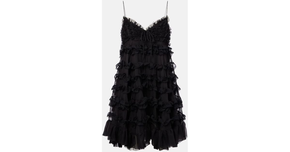 Valentino Tiered Silk Tulle Minidress in Black | Lyst