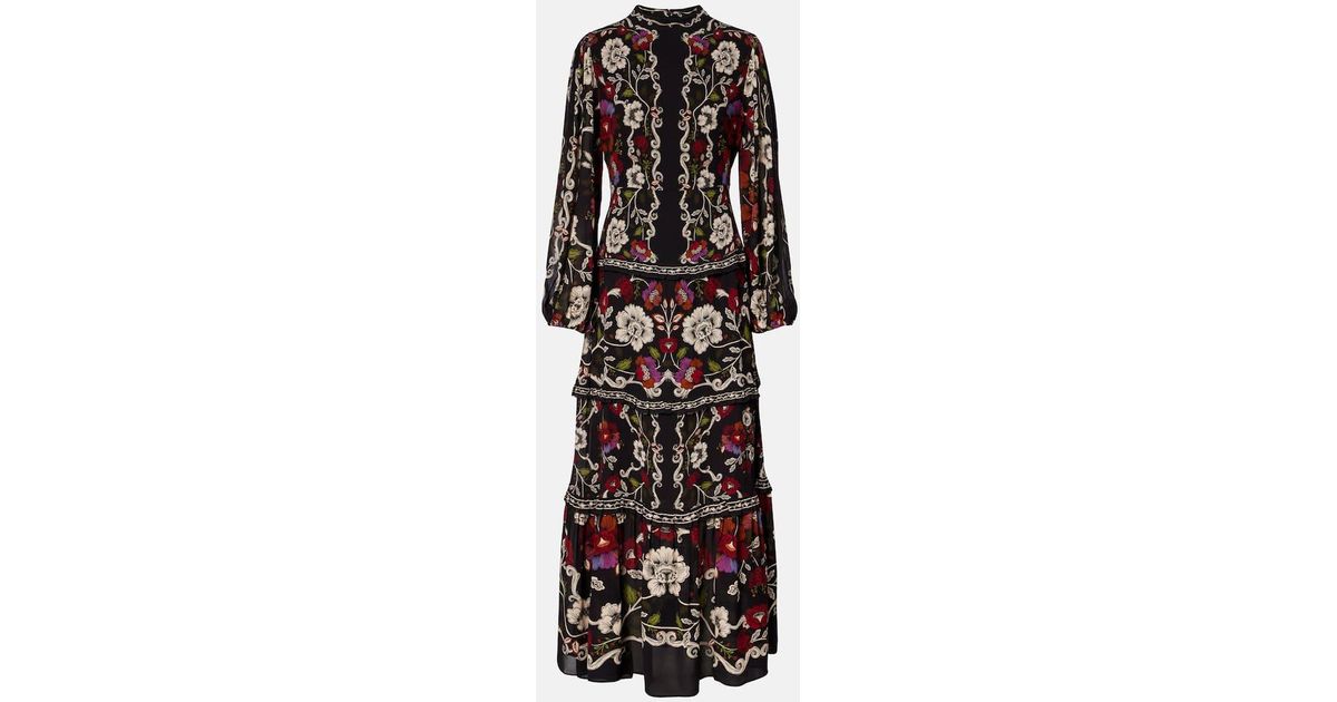 FARM Rio Rococo Flowers Tiered Maxi Dress in Black | Lyst