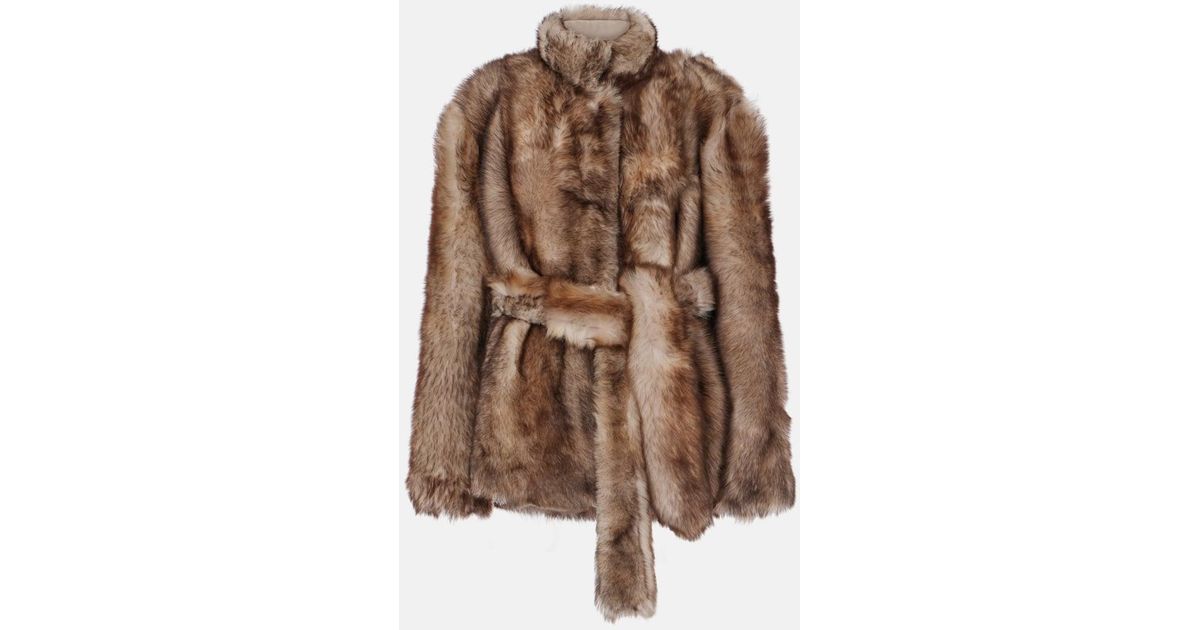 Nour Hammour Elsa Belted Shearling Coat in Brown | Lyst