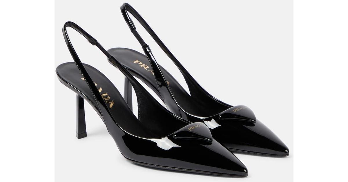 Prada Logo Patent Leather Slingback Pumps in Black | Lyst