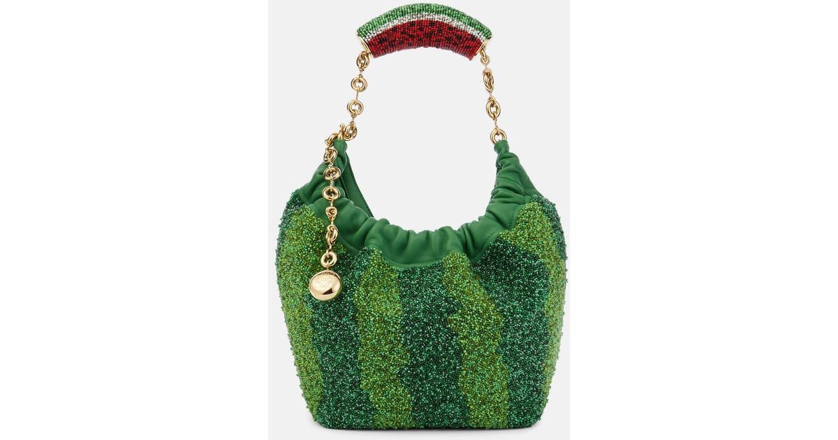 Loewe Squeeze Fruit Mini Beaded Leather Tote Bag in Green | Lyst