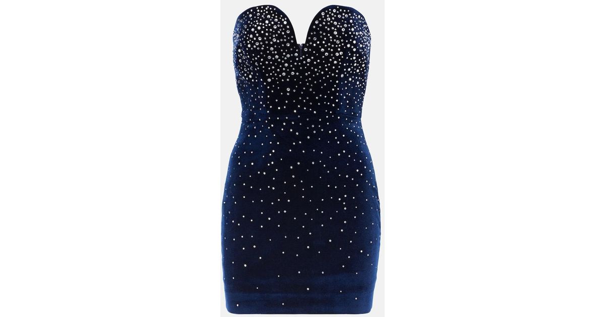 Alex Perry Embellished Velvet Minidress in Blue | Lyst