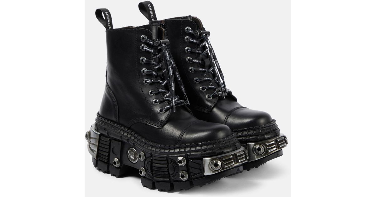 Vetements Destroyer Leather Combat Boots in Black | Lyst Canada