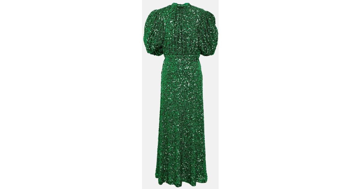 ROTATE BIRGER CHRISTENSEN Sequined Puff-Sleeve Maxi Dress in Green | Lyst