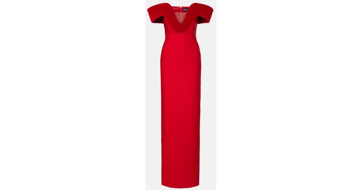 David Koma Velvet-Trimmed Wool-Blend Gown in Red | Lyst