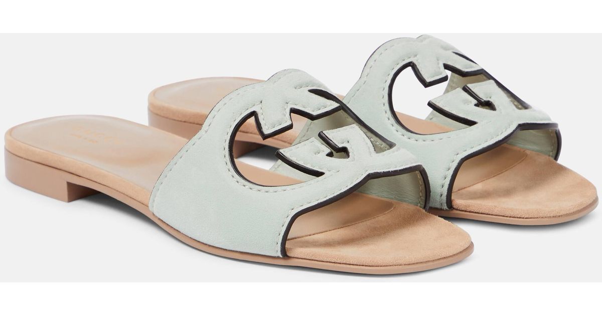 Gucci Interlocking G Cutout Suede Slides in Metallic | Lyst Canada