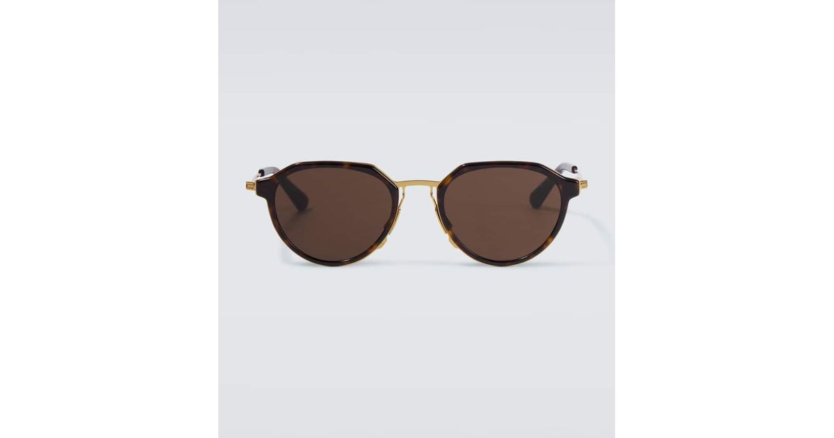Bottega Veneta Panthos Round Sunglasses in Brown for Men | Lyst UK