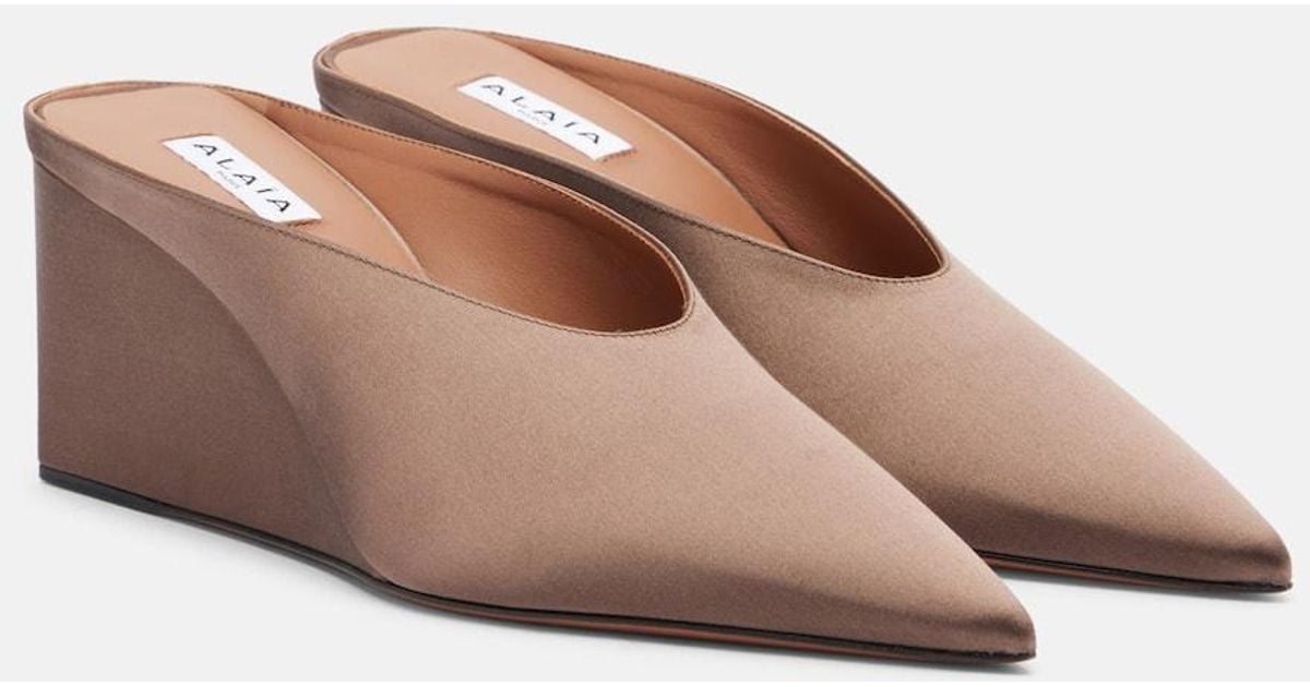 Alaïa Cube Satin Wedge Mules in Brown | Lyst UK