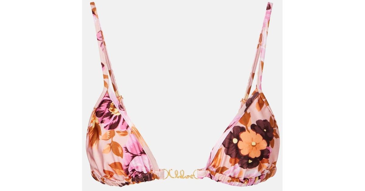 Chloé Logo Floral Bikini Top in Red | Lyst