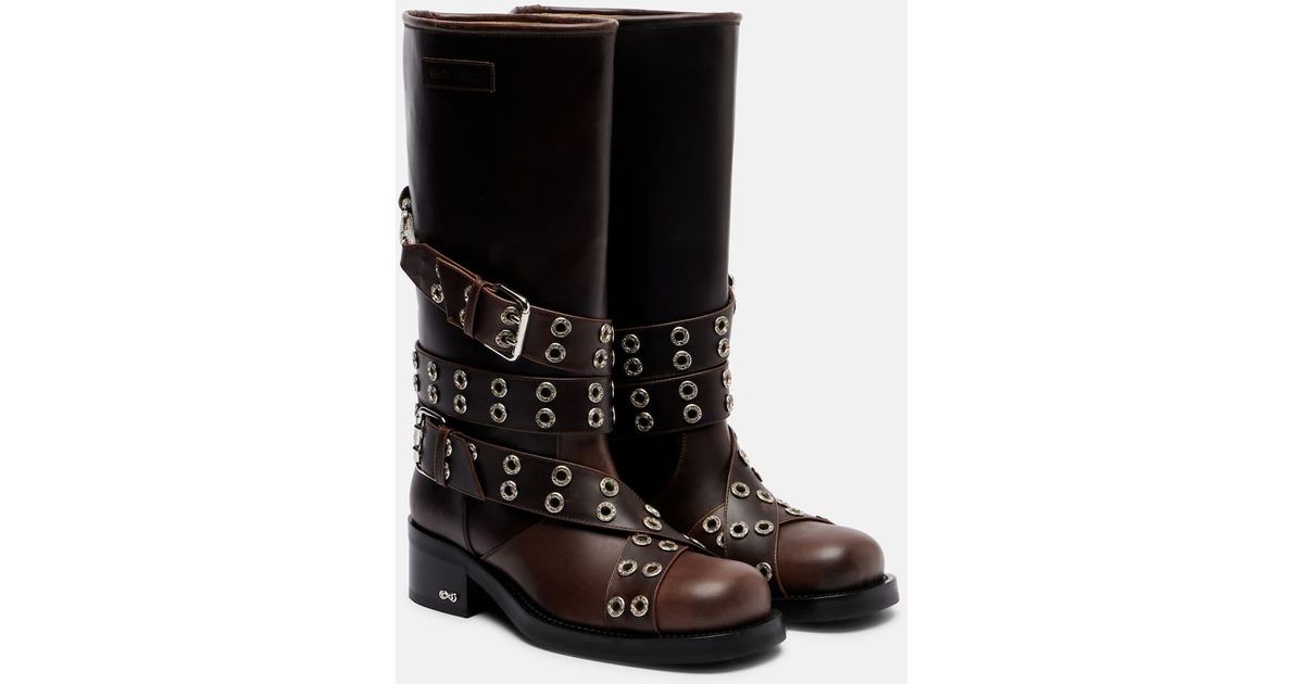 Mach & Mach Buckle Belt Leather Biker Boots in Black | Lyst