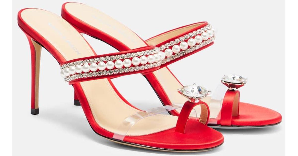 Mach & Mach Diamond Of Elizabeth 90 Satin Mules in Red | Lyst UK