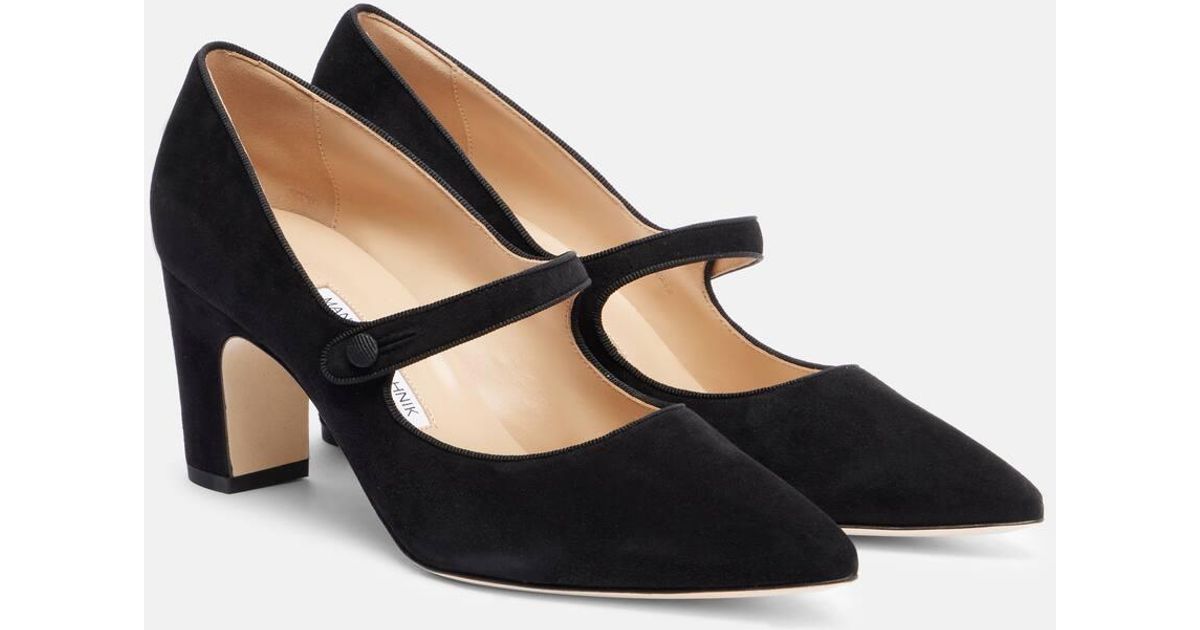 Manolo Blahnik Campariba Suede Mary Jane Pumps in Black | Lyst