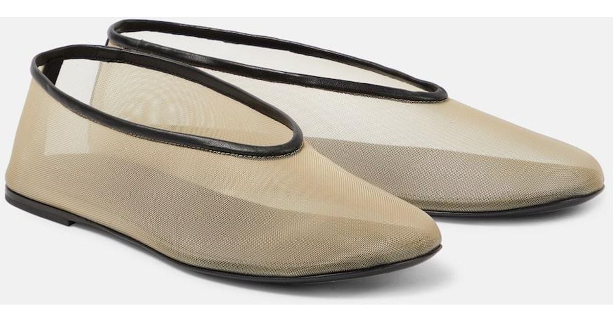 Khaite Marcy Leather-Trimmed Mesh Ballet Flats in Natural | Lyst