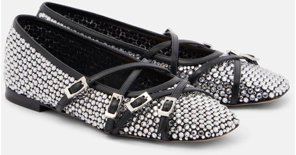 Mach & Mach Crystal-Embellished Mesh Ballet Flats in Black | Lyst UK