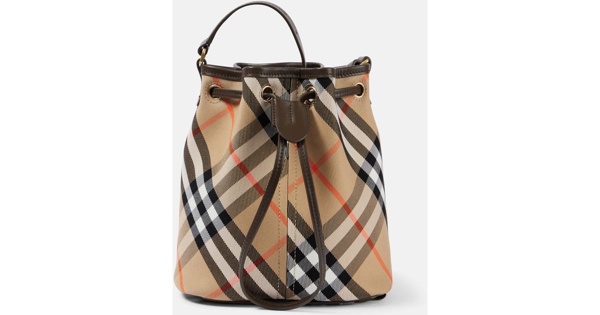 Burberry Check Jacquard Bucket Bag in Metallic | Lyst UK