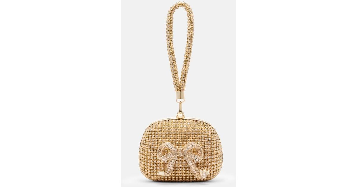 Self-Portrait Bow Mini Crystal-Embellished Clutch in Metallic | Lyst