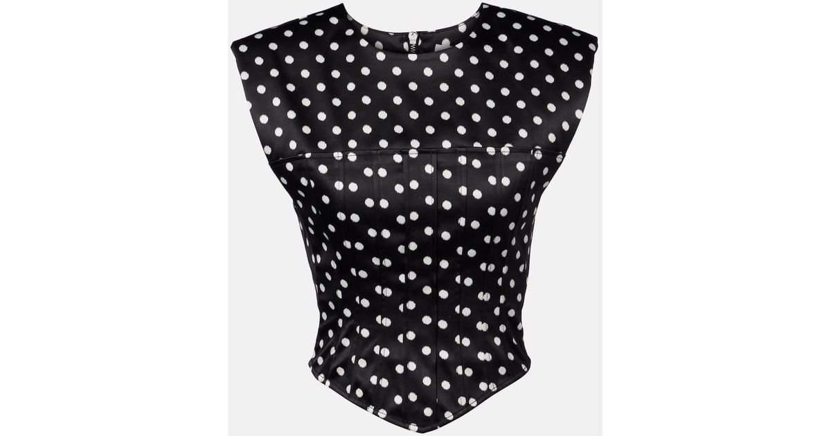 Ganni Polka-Dot Satin Corset Top in Black | Lyst UK