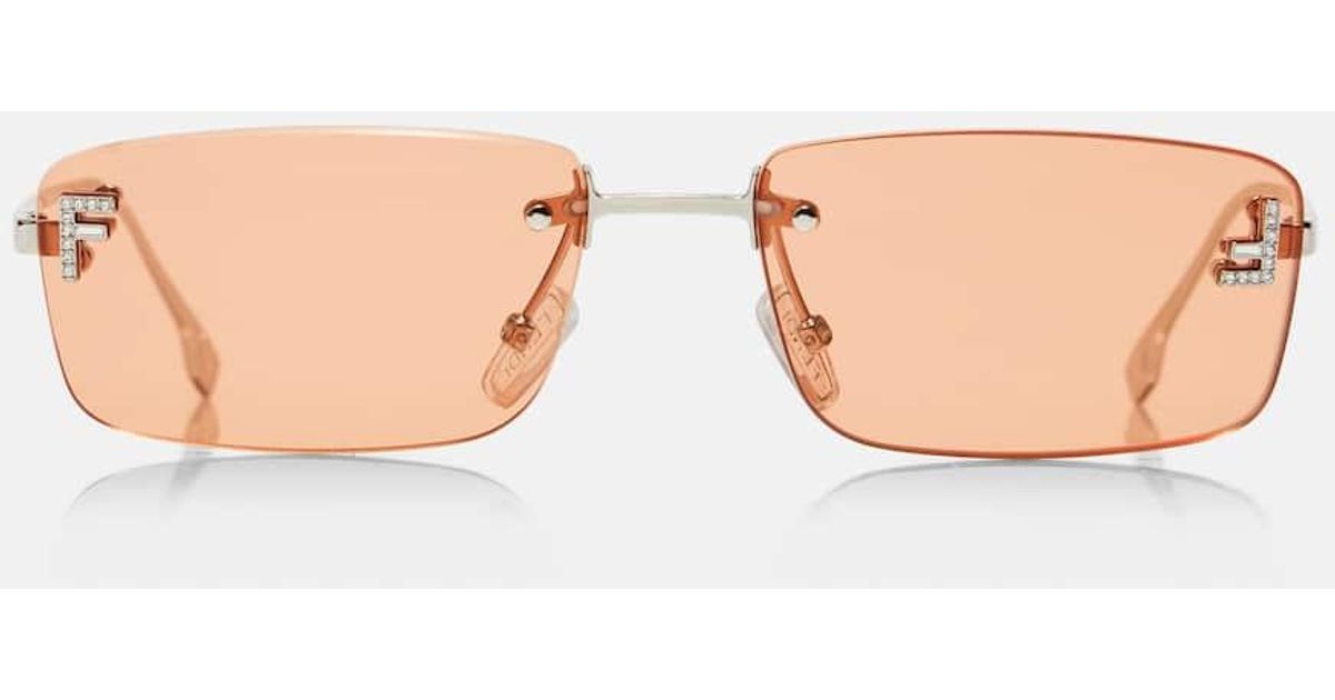 Fendi First Crystal Rectangular Sunglasses in Brown | Lyst
