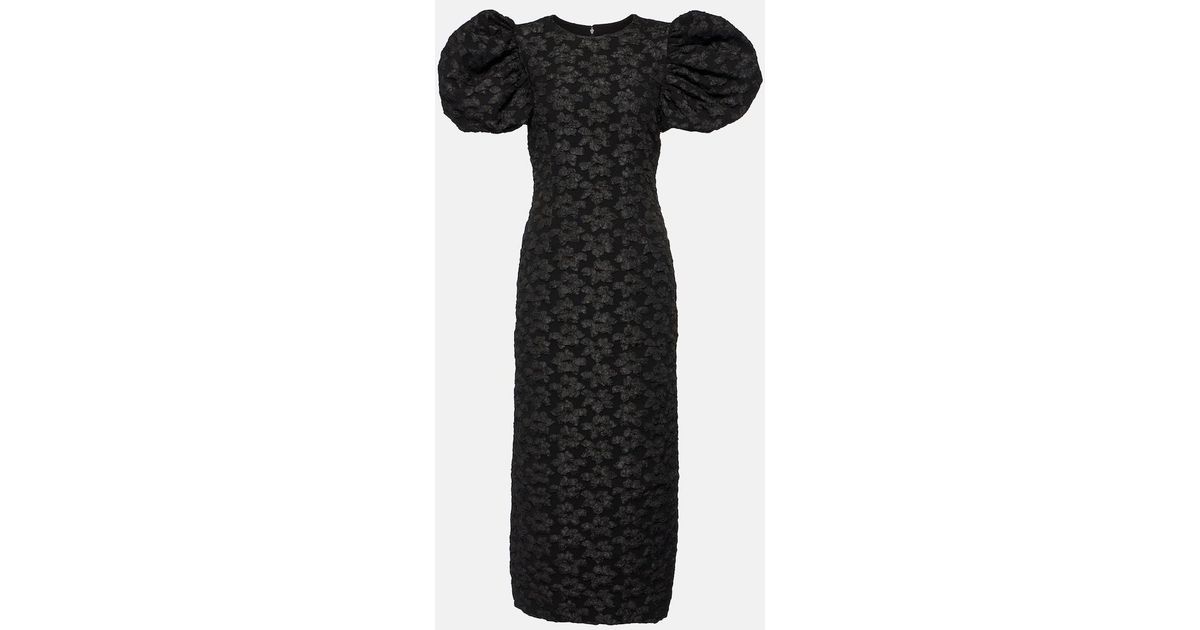 ROTATE BIRGER CHRISTENSEN 3d Jacquard Puff-sleeve Midi Dress in Black ...