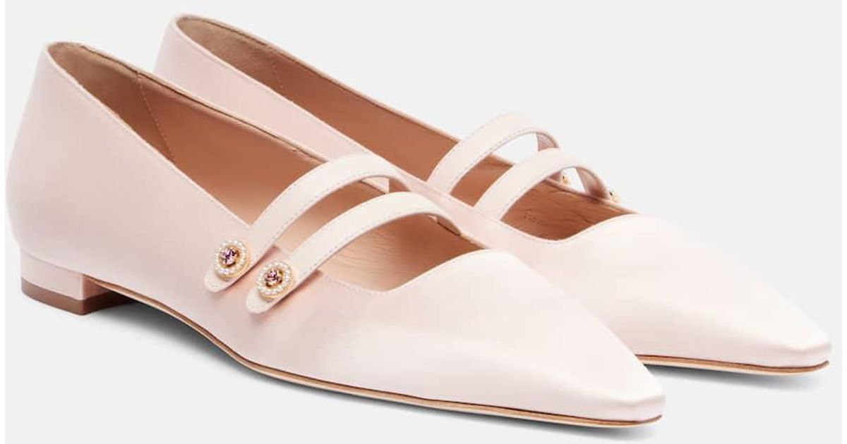 Manolo Blahnik Polmana Satin Mary Jane Flats in Pink | Lyst