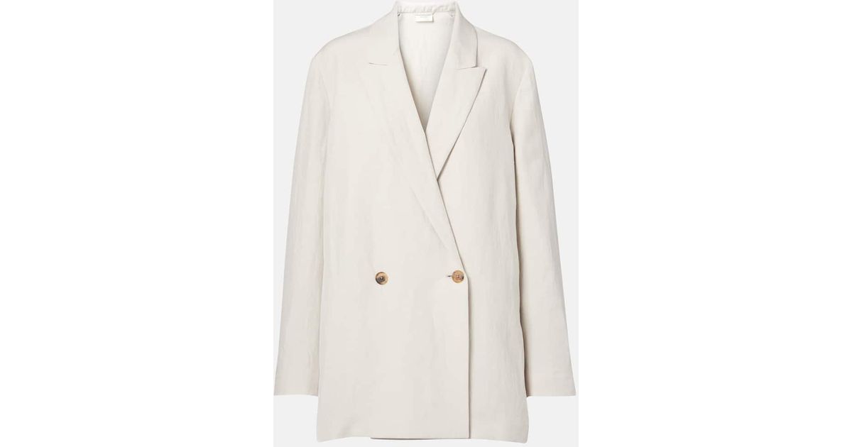 The Row Nat Double-Breasted Silk And Linen Blazer in Natural | Lyst