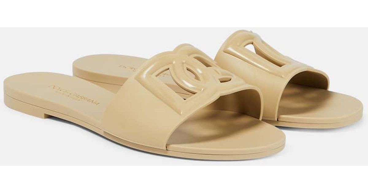 Dolce & Gabbana Dg Rubber Slides in Natural | Lyst