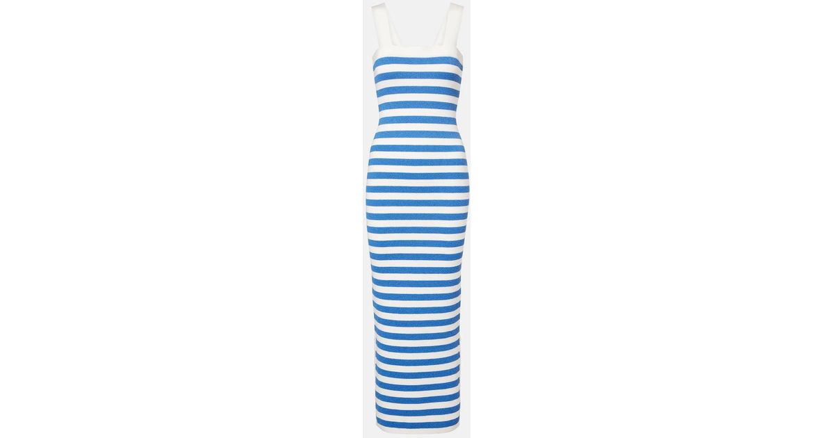 Posse Ari Striped Knitted Maxi Dress in Blue | Lyst UK