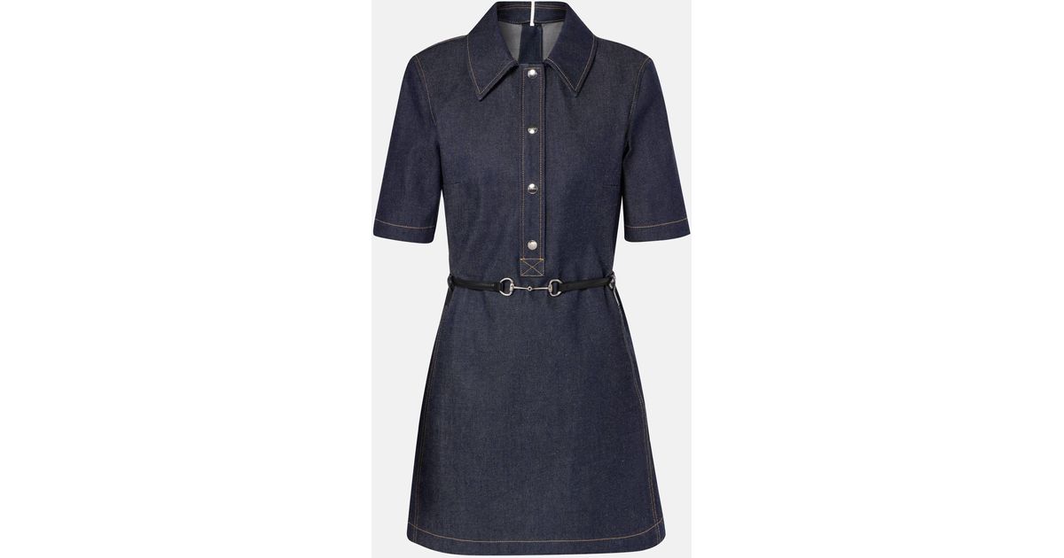 Gucci Horsebit Belted Denim Minidress in Blue | Lyst UK