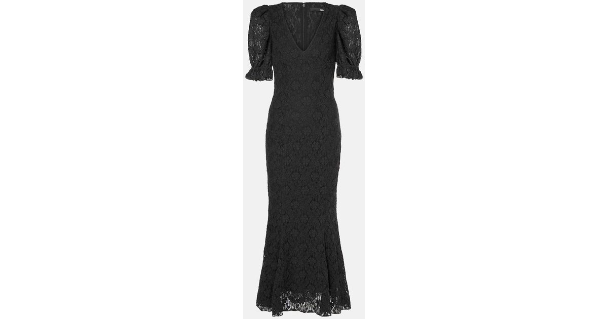 ROTATE BIRGER CHRISTENSEN Puff-sleeve Lace Midi Dress in Black | Lyst