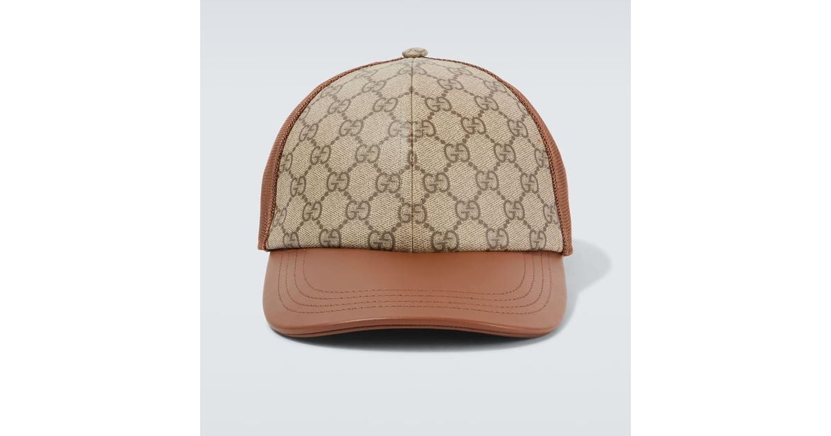 Gucci Gg Canvas Leather-Trimmed Baseball Cap in Natural for Men | Lyst