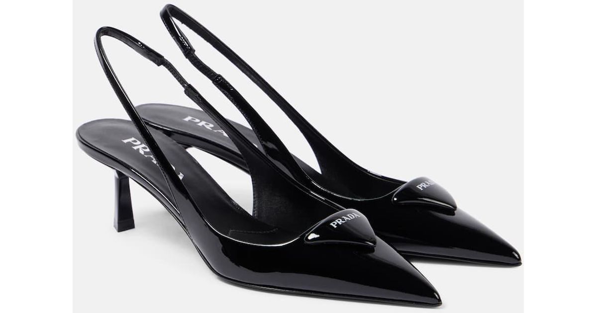 Prada Patent Leather Slingback Pumps 55 in Black | Lyst
