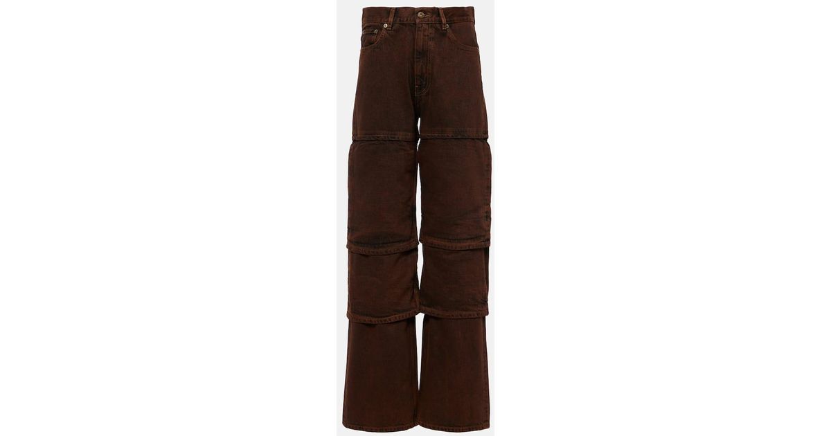 Y. Project Layered High-Rise Wide-Leg Jeans in Brown | Lyst UK